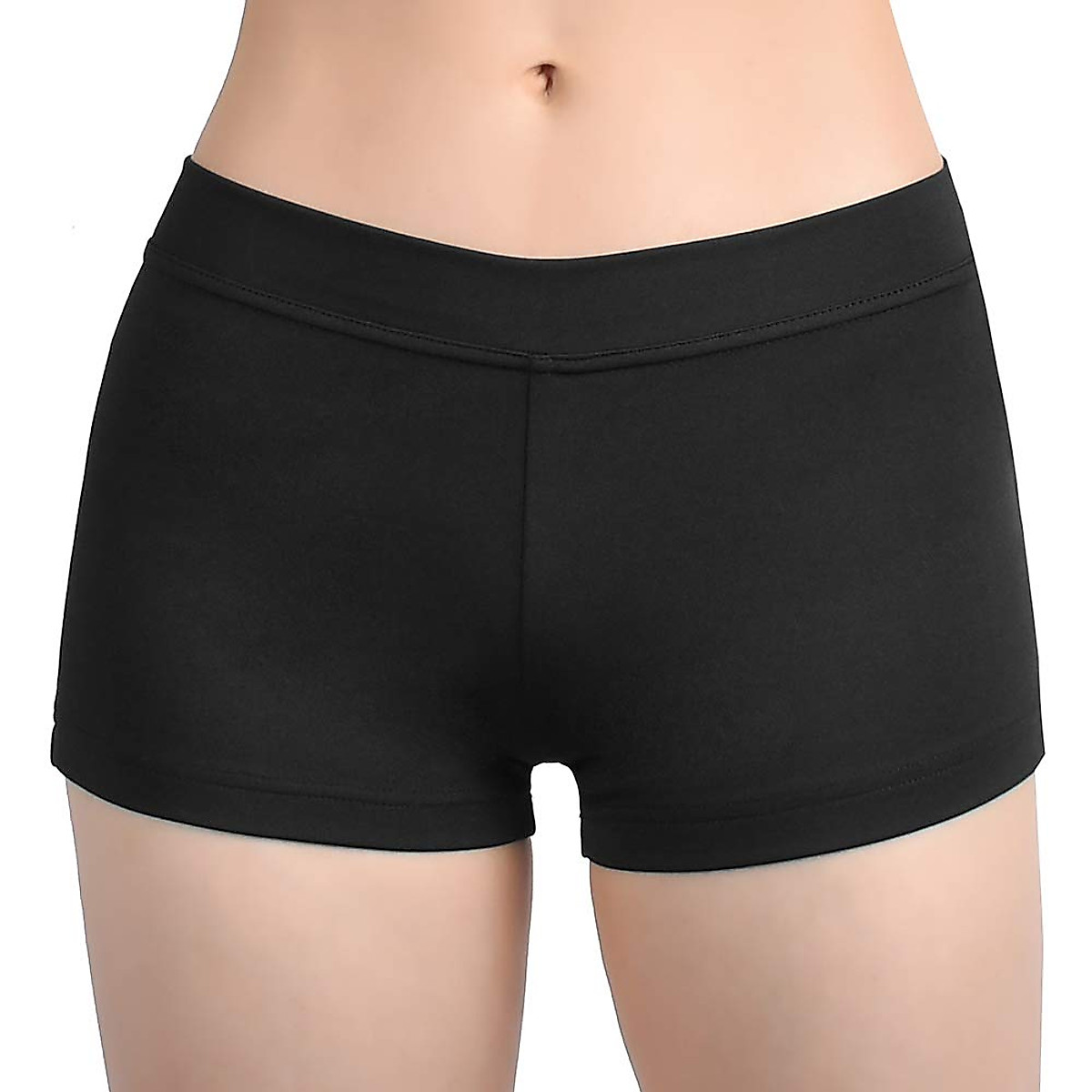 SUPRNOWA Boy Cut Shorts Low Rise Booty Shorts Spandex Active Dance Yoga Workout Fitness for Women (Black, Small)