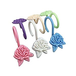 VORCOOL Convenient 18pcs Plastic Shower Curtain Hooks Rose Shape Decor Bath Drape Loop Clip Glide Rings Hangers (Green, Blue, Purple, White, Pink and Beige for Each 3pcs) Hook