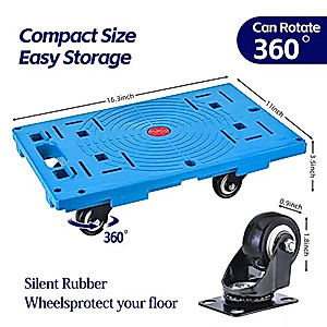 KURPHOYIN Furniture Moving Dolly with Wheels Heavy Duty Small Portable Floor Cart Interlocking Design Free Combination 2 Packs (Blue)