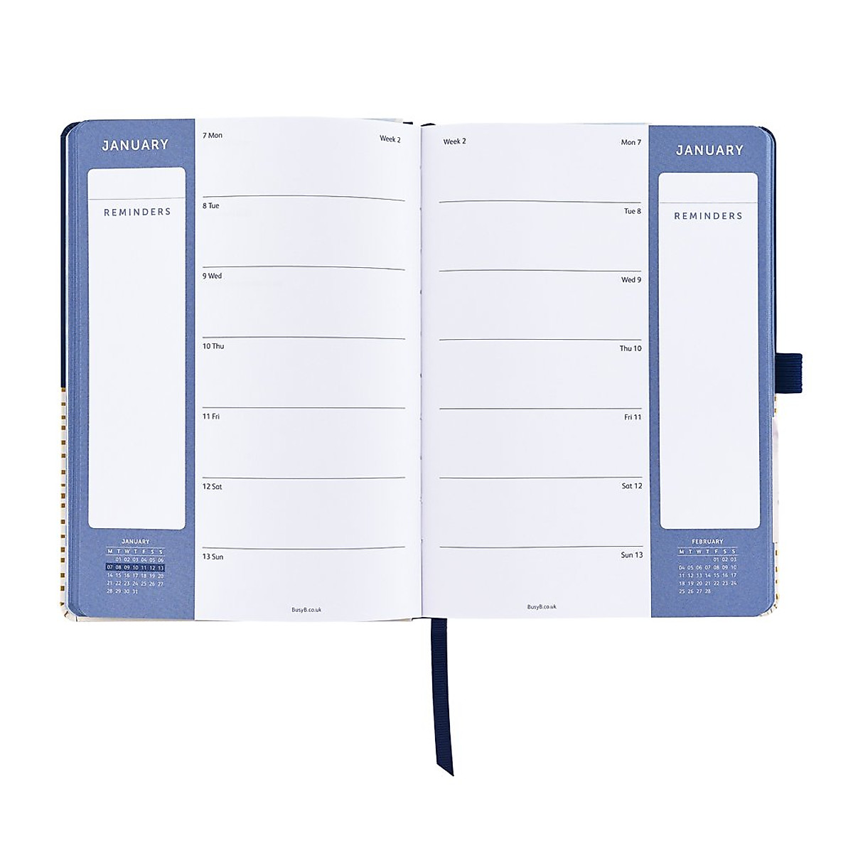 Busy B A5 2019 Stripe Design Busy Life Week to View Diary with Pockets and Dual Schedules