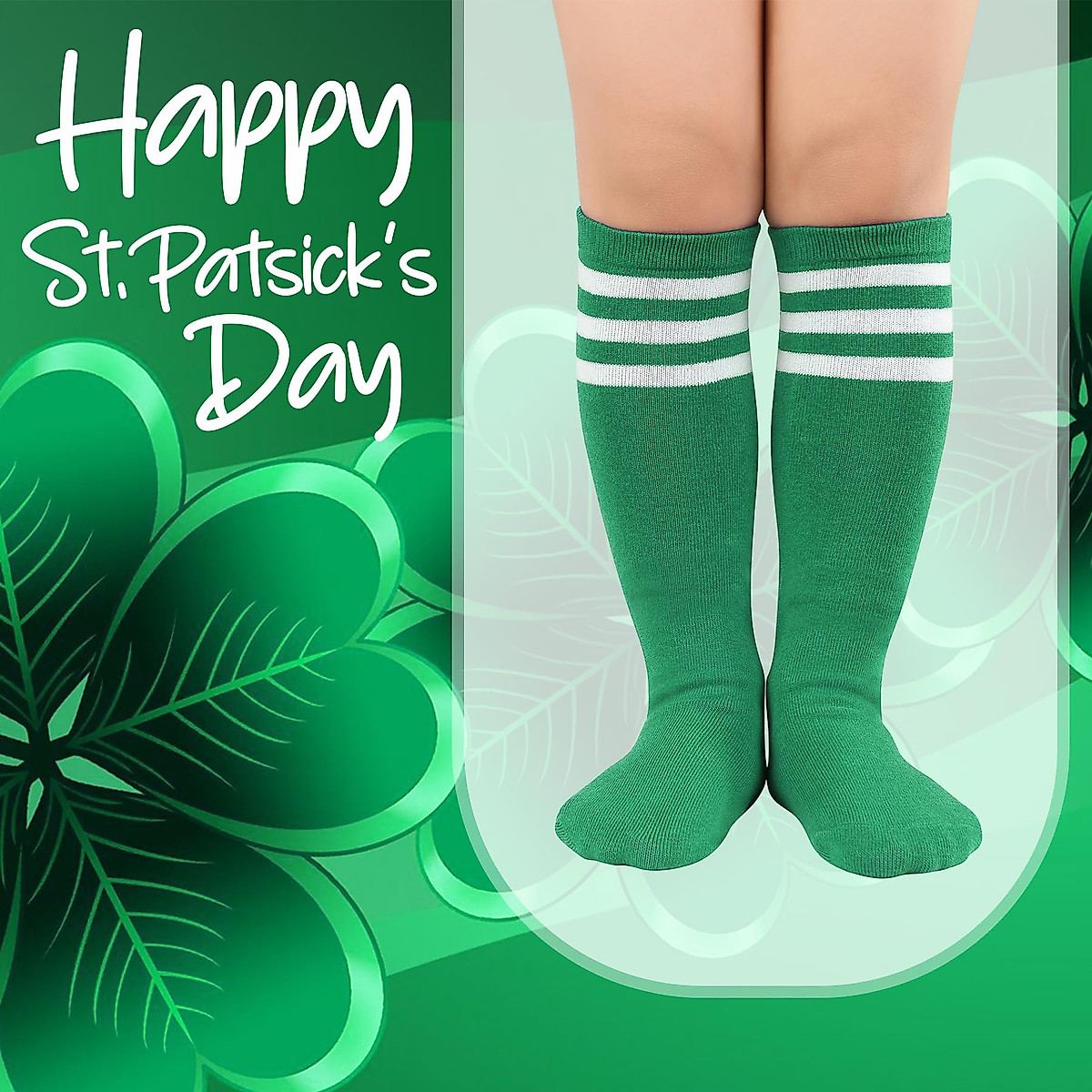 Zando Kids Halloween Socks Toddler Halloween Knee High Socks Child Sport Soccer Socks 4-6 Toddler Thigh High Tube Socks Striped School Socks for Girls Boys Cute Baby Gifts Green White Striped