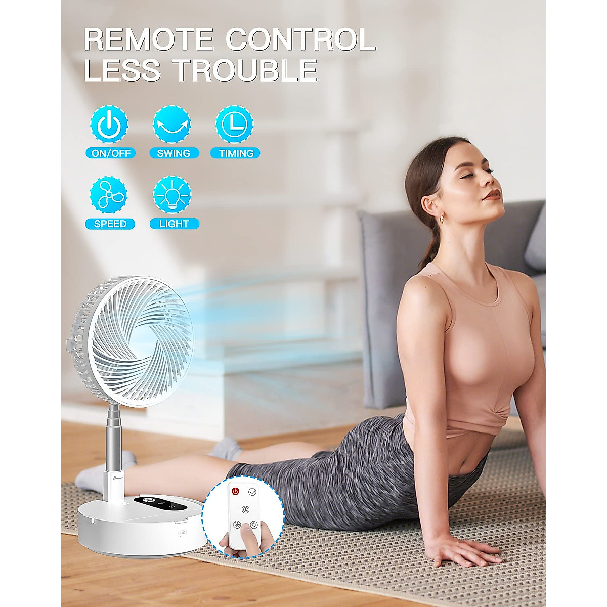 AICase Stand Fan, 9.5 inch Folding Portable Telescopic Floor/USB Desk Fan with 10000mAh Rechargeable Battery,4 Speeds Super Quiet Adjustable Height and Head Great for Office Home Outdoor Camping