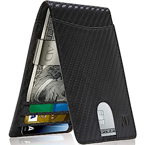 Access Denied Carbon Fiber Leather Mens Wallet - Slim Money Clip Bifold Wallets For Men RFID Front Pocket Thin Credit Card Holder - Gifts For Men
