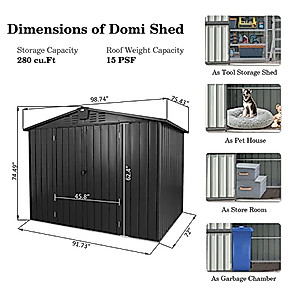 Domi Outdoor Storage Shed 8.2'x 6.2', Metal Garden Shed for Bike, Trash Can, Tools, Lawn Mowers, Pool Toys, Galvanized Steel Outdoor Storage Cabinet with Lockable Door for Backyard, Patio, Lawn