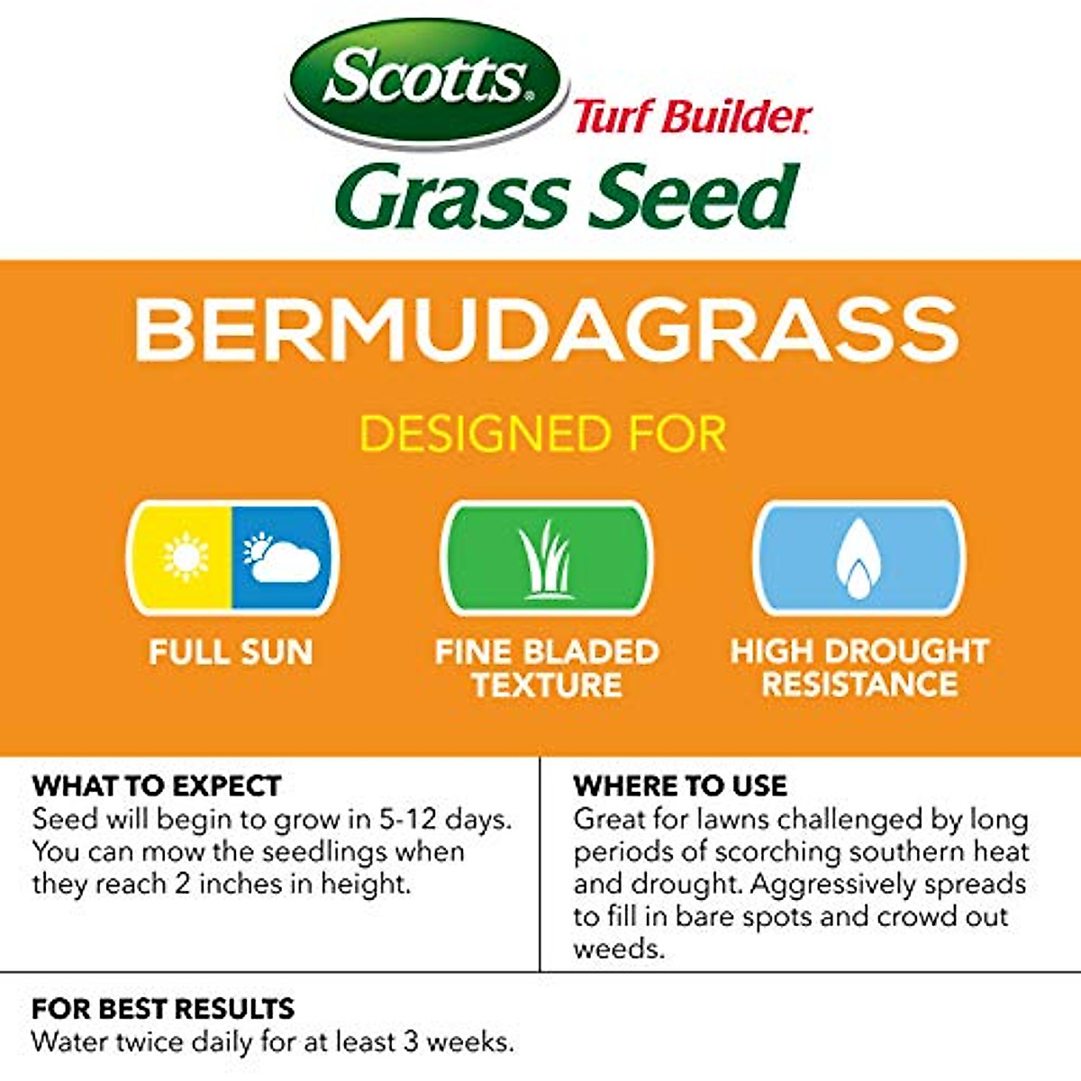 Scotts Turf Builder Grass Seed for Bermudagrass is Built to Stand up to Scorching Heat and Drought, 10 lbs.