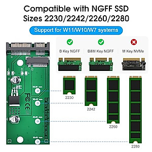 ELUTENG M.2 NGFF to SATA Adapter Card B Key/B & M Key SSD Converter NGFF M2 to 2.5 Inch SATA III Drivers for NGFF M.2 2280 2260 2242 2230 SSD (Not for M.2 NVME)