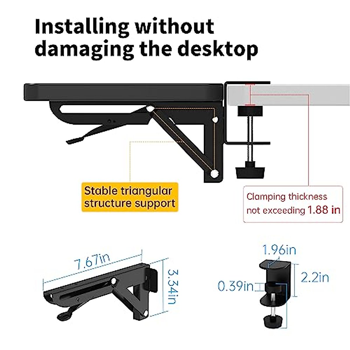 Circular Arc Desk Extender Tray, Ergonomics Computer Elbow Arm Support,Foldable Keyboard Drawer Tray, Table Mount Arm Wrist Rest Shelf (25.2“×9.4”×3.5“)