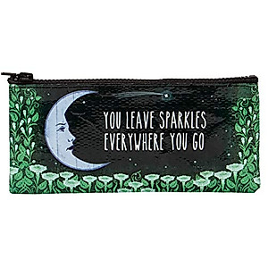 Blue Q Pencil Case, You Leave Sparkles Everywhere You Go. (moon garden design) Hefty Zipper, Sturdy and Easy-to-Wipe-Clean, Made from 95% Recycled Material. 4.25"h x 8.5"w