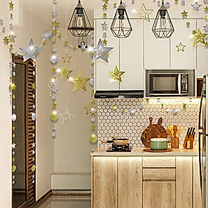 Glitter Circle Dot Garland Star Cutouts Decoration Ceiling Decorations Hanging Streamer Backdrop Banner for for Bulletin Board Classroom Wall Party Decoration Supply (Gold, Silver)