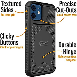 Scooch iPhone 12/12 Pro Case with Card Holder [Wingmate] iPhone 12 Wallet Case and iPhone 12 Pro Wallet Case [Slim & Minimal] 10-Foot Drop Protection, Magnetic Back for Car Mounts (Black)