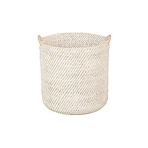 Kouboo Laguna Round Ear Handles, White-Wash Rattan Storage Basket