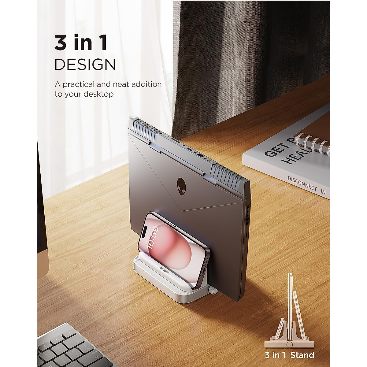 JOYROOM Vertical Laptop Stand,[User Friendly & Space Saving] Aluminum Laptop Holder Desktop Stand with Adjustable Knobs for MacBook/Surface/Dell/Chrome Book/Gaming Laptops [Up to 17.3 inch] White