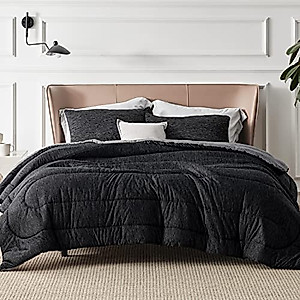 Bedsure Queen Comforter Set - Cooling and Warm Bed Set, Charcoal Black Reversible All Season Cooling Comforter, 3 Pieces, 1 Queen Size Comforter (88"x88") and 2 Pillow Cases (20"x26")