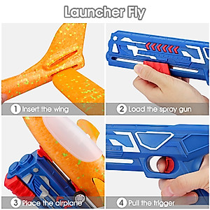 17.5" Large Airplane Toys with Launcher, 2 Flight Modes LED Light Foam Glider Planes, Outdoor Flying Toys for Kids Xmas Birthday Gifts for 4 5 6 7 8 9 10 Year Old Boys Girls (2 Pack)
