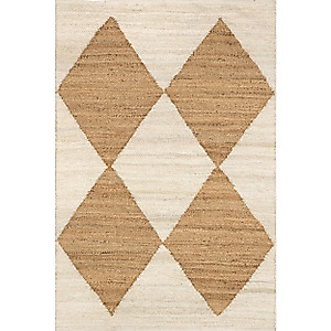 nuLOOM Pandora Diamond Jute Area Rug - 4x6 Jute Area Rug Global Inspired Ivory Rugs for Dining Room Rug Neutral Rug Living Room Rug Kitchen