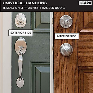Ilyapa Front Entry Door Exterior Handleset - Classic, Satin Nickel Low Profile Door Lock Set Handle with Single Cylinder Deadbolt and Halifax Lever