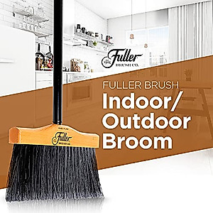 Fuller Brush Wooden House Broom - Heavy-Duty Wide Wood Sweeper Head with Long Bristles for Sweeping Indoor-Outdoor and 2-Pc Black Steel Handle - Available in 2 Sizes Perfect for Household & Yard Use