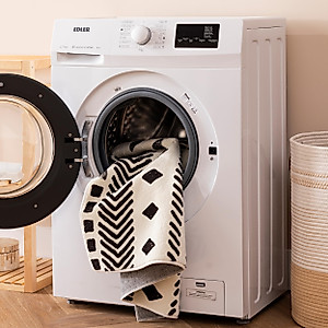 UBTKEY Living Room Area Rug 5x7, Ultra-Thin Non Slip Washable Farmhouse Rugs for Bedroom, Geometric Abstract Boho Area Rugs Large Floor Carpet for Home Office Decor (White/Black, 5' x 7')