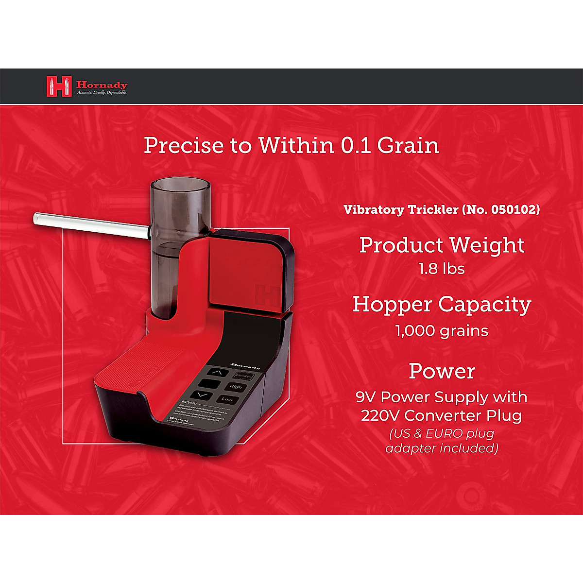 Hornady Vibratory Trickler, 050102 - Save Time and Achieve The Perfect Powder Charge with This Easy to Use Electric Powder Trickler with High, Low, and Variable Settings for All Forms of Powder