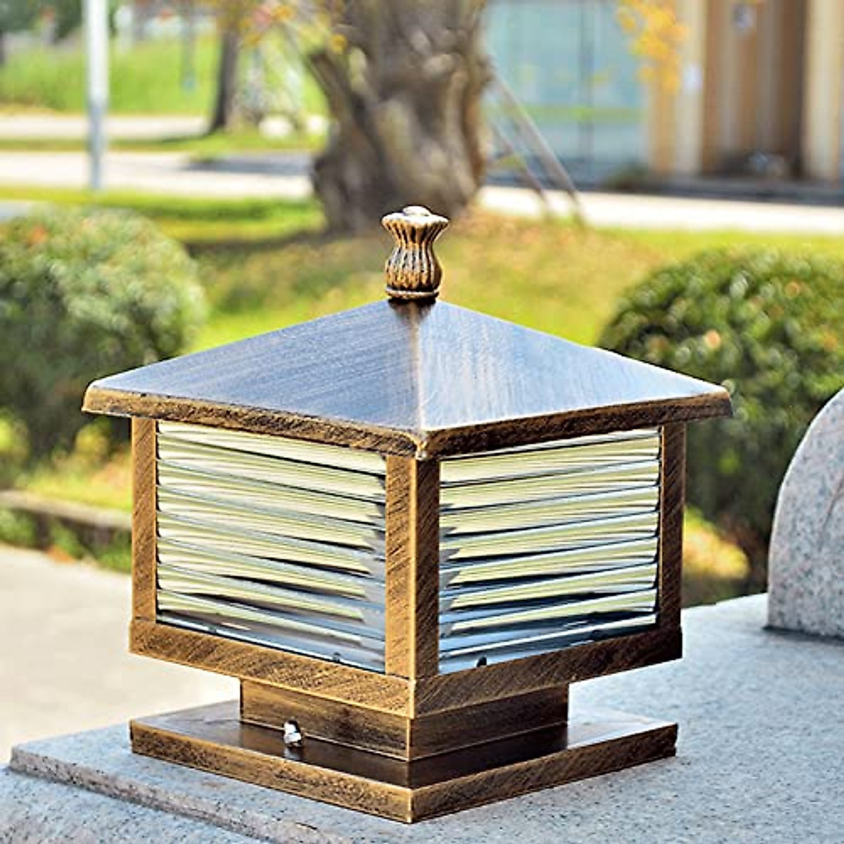 JSBDPHW Outdoor Post Light Lamps Courtyard Wall Waterproof Column Light Glass Lampshade Wrought Iron E27 Post Light Villa Gate Base Landscape Light
