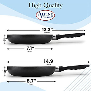 Alpine Cuisine Fry Pan 2-Piece Nonstick Coating Gray, Frying Pans Nonstick for Stove with Stay Cool & Comfortable Handle, Durable Nonstick Cookware, Ideal for Family