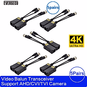 5 Pairs 8MP/4K Passive HD BNC Video Power Balun Transceiver Transmitter Via UTP RJ45 Cable AHD/TVI/CVI/CVBS Cable Connectors for 720P/960P/1080P/3MP/5MP/8MP CCTV Security Cameras