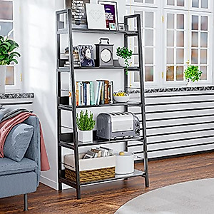 Himimi Ladder Bookshelf Black,Tall Bookcase and Book Shelf 5 Tier Shelves, Industrial Modern Wood Display Shelf Book Case with Metal Frame,Storage Rack Home Office Furniture for Living Room,Bedroom