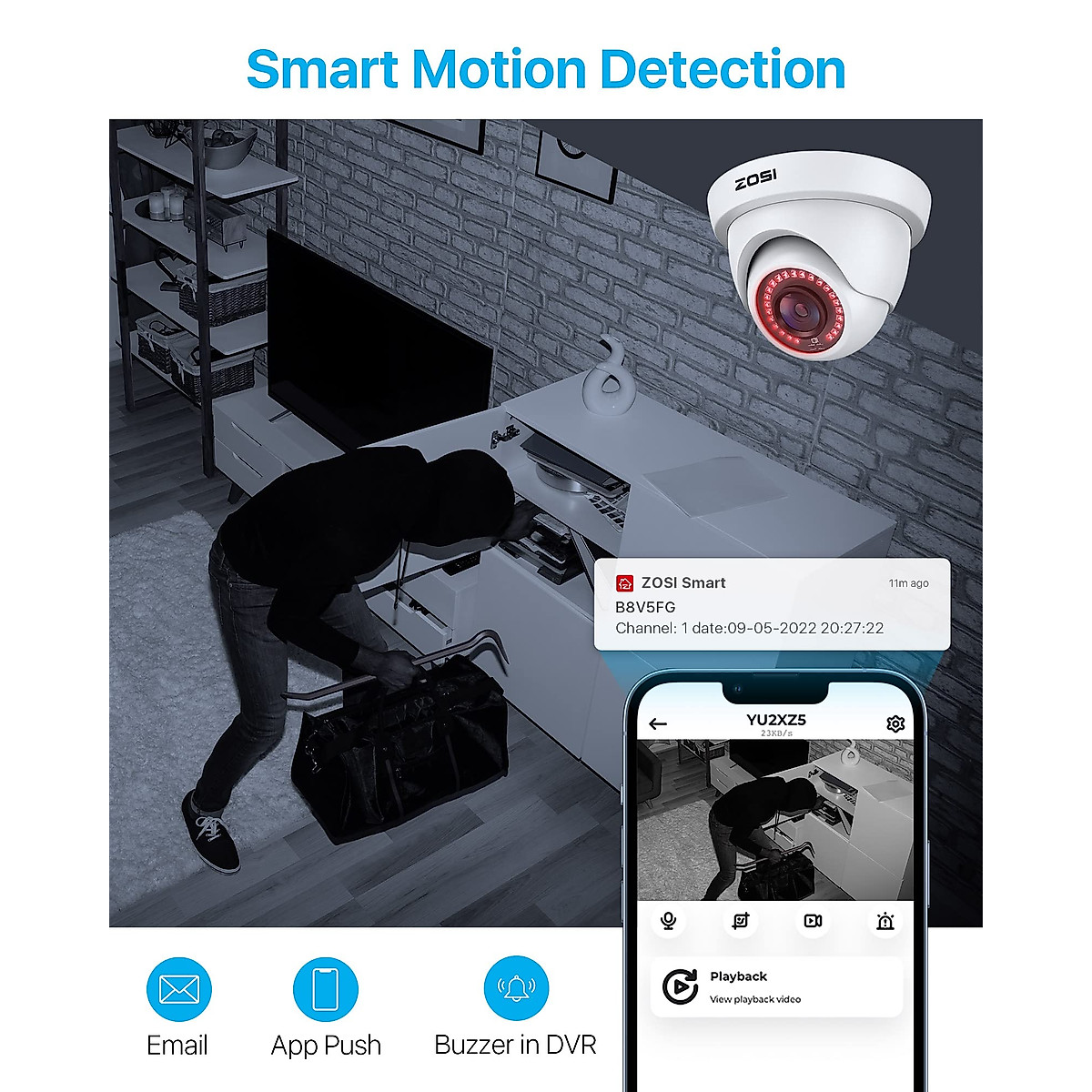 ZOSI 1080P 8CH Home Security Camera System, H.265+ 8 Channel 5MP Lite HD-TVI DVR Recorder and 8pcs 2MP 1920TVL Weatherproof CCTV Dome Cameras Indoor Outdoor, 80ft Night Vision, Remote Access