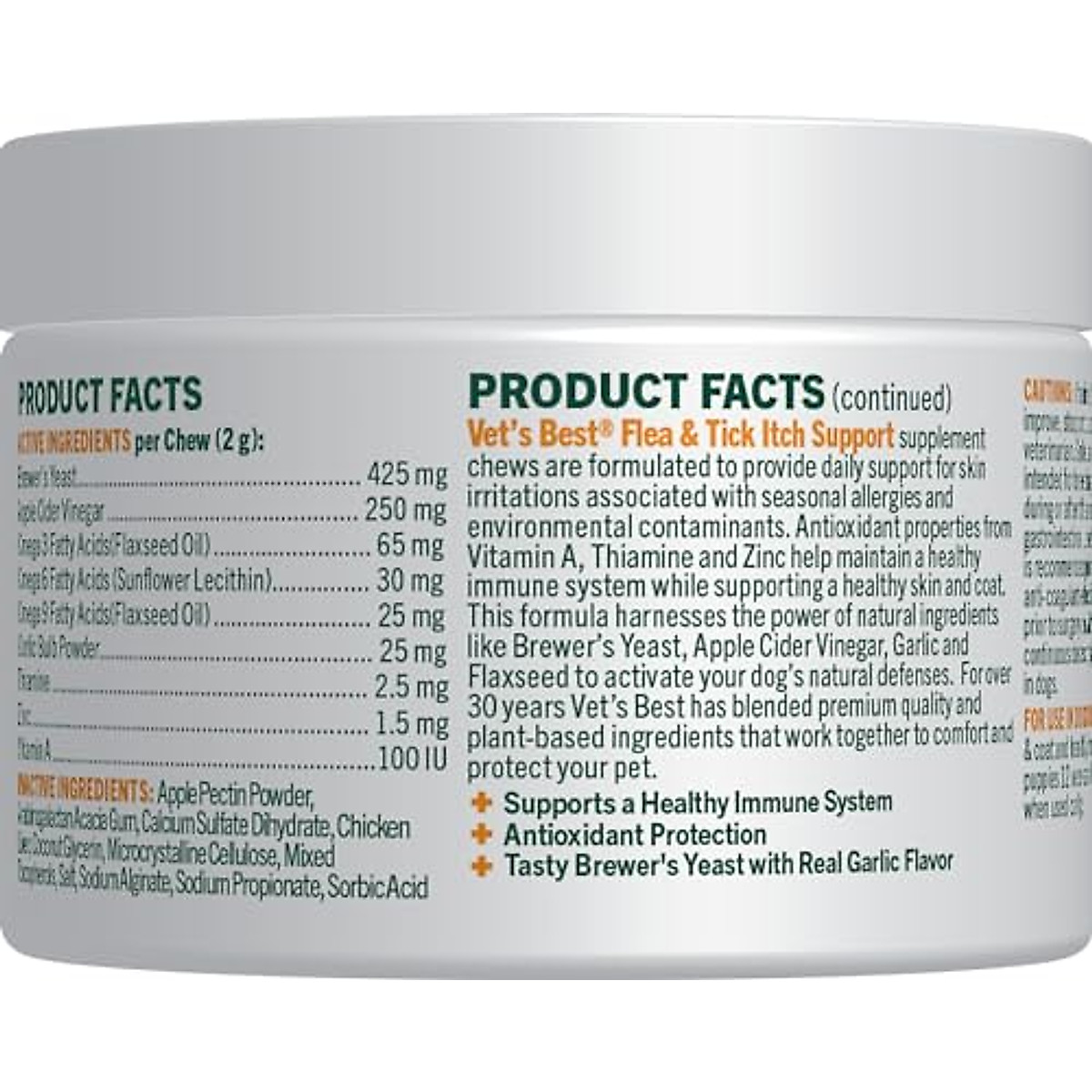 Vet’s Best Flea & Tick Support Soft Chews – Itch Support – Supplement Chews for Dogs – Soothes Skin Irritations Due to Seasonal Allergies, Fleas & Ticks – 60 Chews