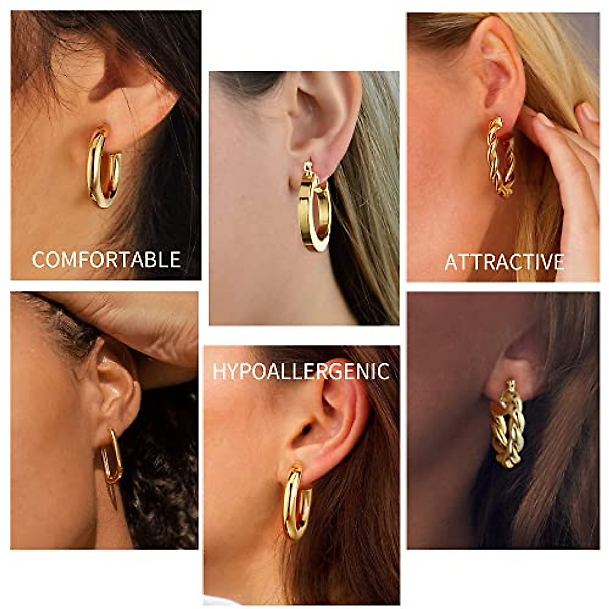 Yesteel Earrings-for-Women - Gold Hoop Earrings for Women Trendy, Chunky Gold Hoops Earrings Hypoallergenic Earrings, Small Hoop Huggie Earrings for Women Stainless Steel Statement Earrings, Birthday Gifts for Women Teen Girls Jewelry
