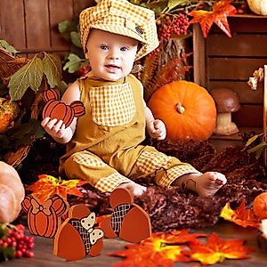 4 Pack Thanksgiving Decorations for Office Work Desk, Fall Mouse Pumpkin Wooden Table Decor Harvest Halloween Wooden Table Centerpieces Thanksgiving Mouse Tiered Tray Decorations Home Farmhouse