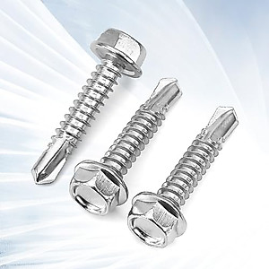 #12 x 1-1/2" Sheet Metal Screws Hex Washer Head Self Drilling Screw with Drill Point, Hex Drive, 410 Stainless Steel Self Tapping, 50 PCS