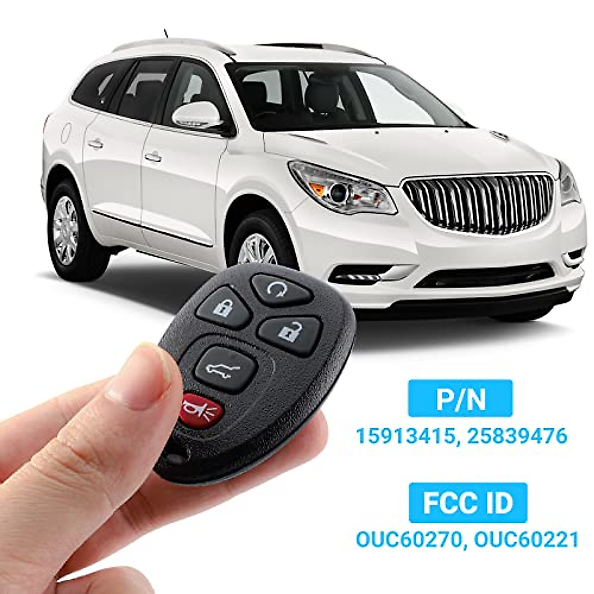 Car Keyless Entry Remote Control Car Key Fob Replacement Fits for Chevy Suburban Tahoe Traverse, Cadillac Escalade SRX,GMC Acadia Yukon, Buick Enclave, OUC60270, OUC60221 (5 Button 2pcs)