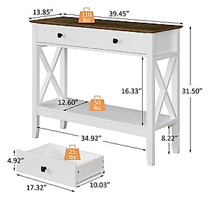 Lomojo Console Table,Sofa Table 13.8" D x 39.37" W x 31.5" HEntryway Table with 2 Drawers Storage Shelve Foyer Table for Entryway Farmhouse Hallway Tables for Living Room,Kitchen
