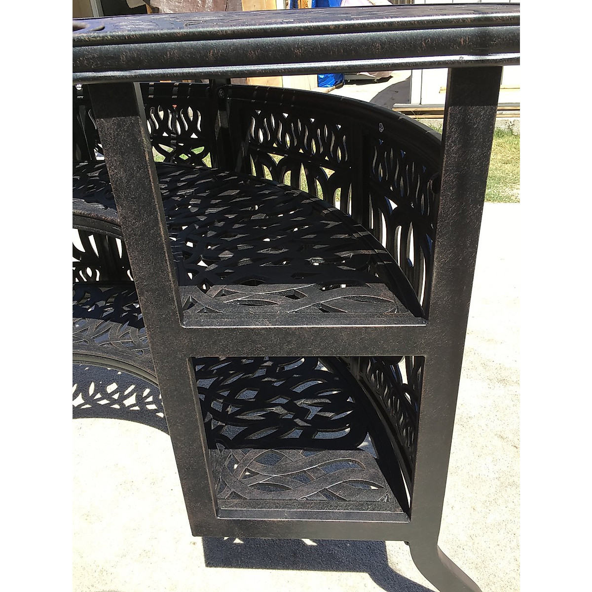Cast Aluminum Outdoor Curved bar Table with Storage Patio Furniture Desert Bronze.