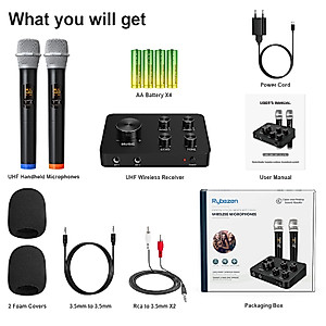 Rybozen Wireless Microphone Karaoke Mixer System, Dual Handheld Wireless Microphone for Karaoke, Smart TV, PC, Speaker, Amplifier, Church, Wedding - Support HDMI, AUX In/Out