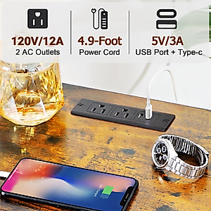 LOAKEKEL Night Stand Set 2, Tall Nightstand with Charging Station, Dresser for Bedroom with 4 Drawers, LED End Tables with USB Ports and Outlets, Bedside Table with Storage Bins, Brown, HNS034BR