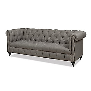 Jennifer Taylor Home Alto 88" Tufted Chesterfield Sofa, Dark Heathered Grey Linen
