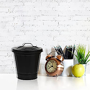 DOITOOL Desktop Iron Pot 2pcs Mini Table Trash Can with Lid Metal Countertop Garbage Bin Desk Wastebasket Trash Container for Home Office Mini Trash Bins