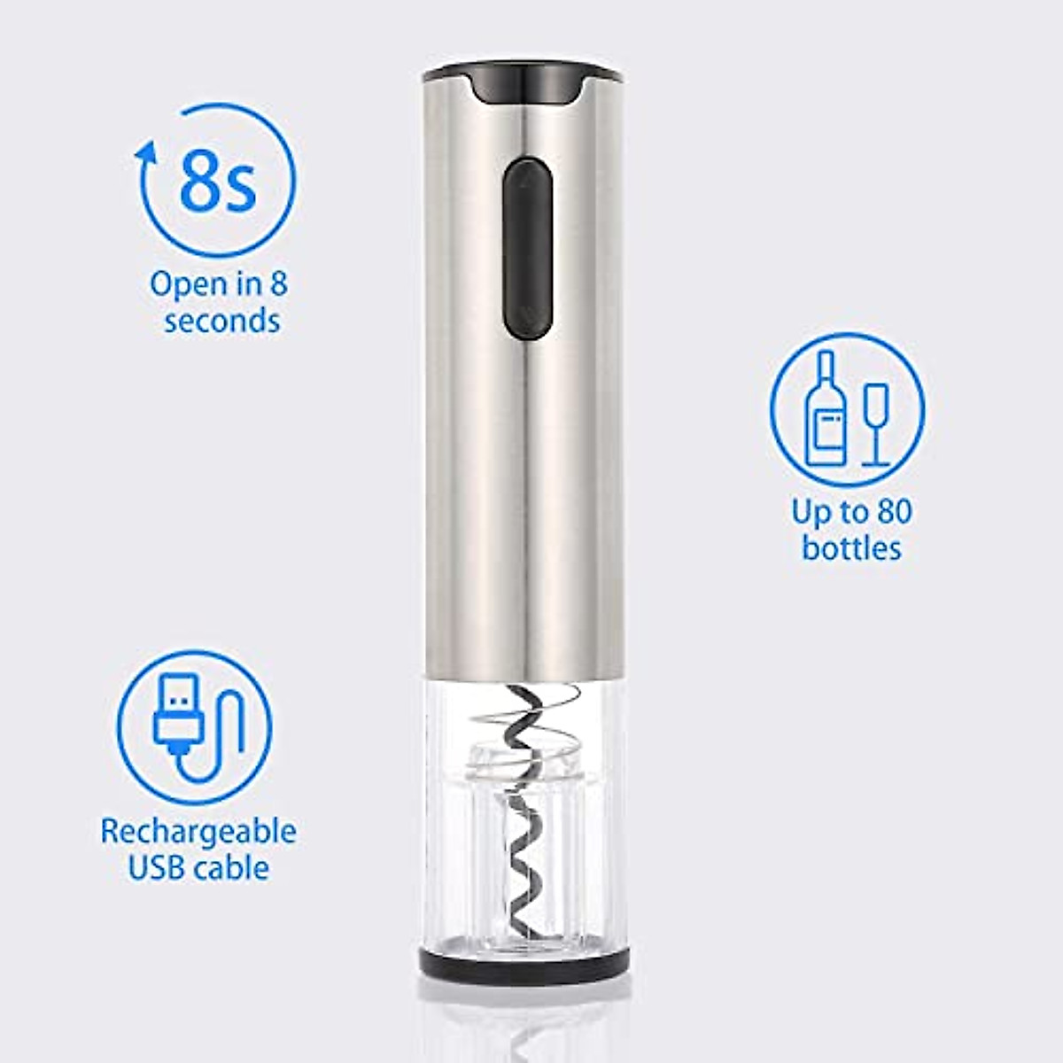 Electric Wine Opener Rechargeable, GOSCIEN Automatic Wine Bottle Opener 4-in-1 Set Gift, Upgraded Electric Wine Corkscrew with Foil Cutter, Vacuum Stopper and Wine Pourer, Battery Indicator Light