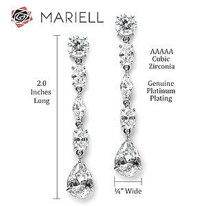 Mariell Cubic Zirconia Crystal Dangle Bridal Earrings, 2 Inches Long, Silver CZ Crystal Jewelry for Weddings, Brides, Bridesmaids, Mother of the Bride