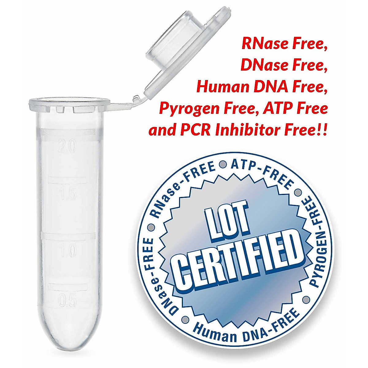 Globe Scientific 111572 Polypropylene Graduated Microcentrifuge Tube with Snap Cap, 2ml Capacity, Natural, RNase Free, DNase Free (Pack of 500)