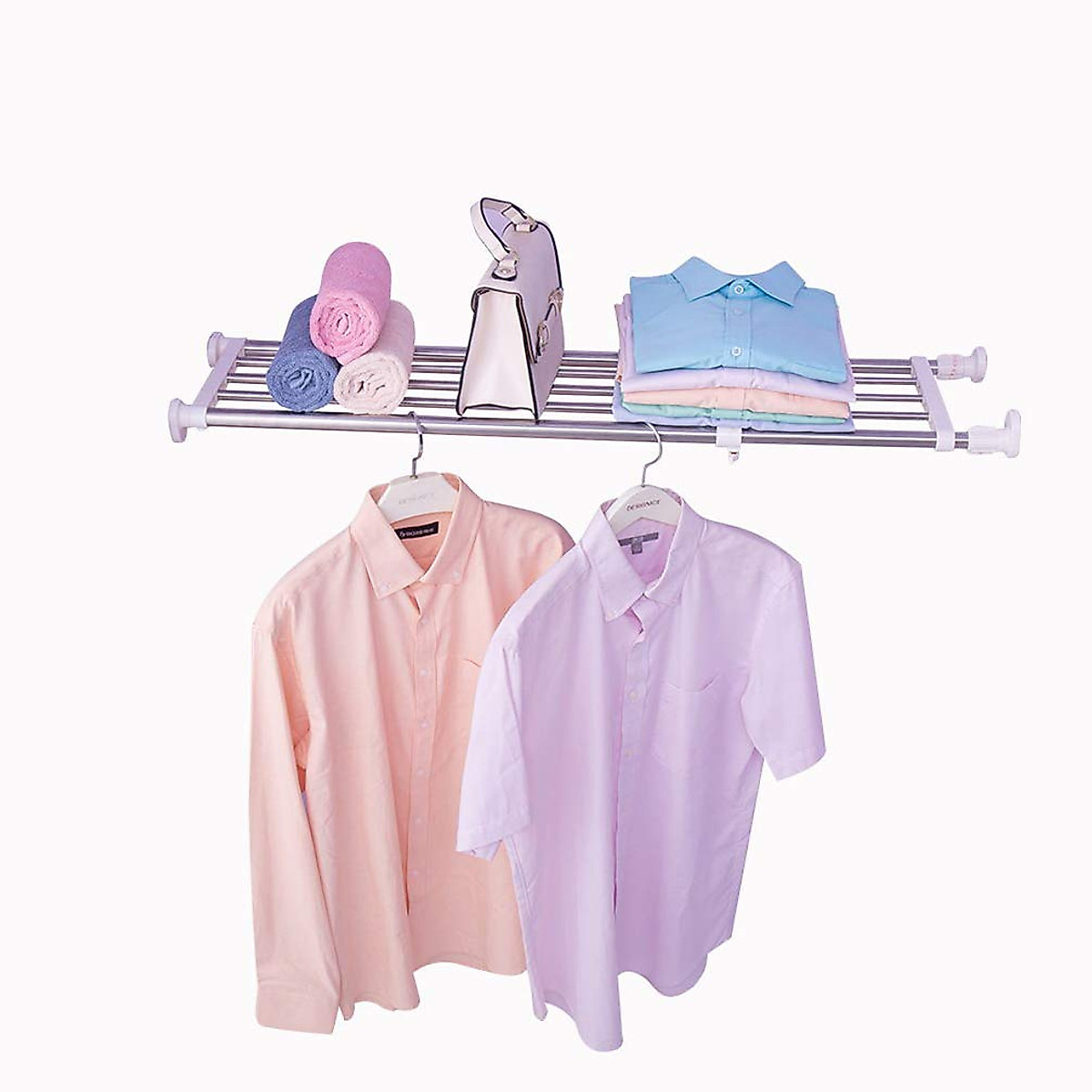 Hershii Expandable Shelf Rod Closet System 5-Bar Telescopic Heavy Duty Clothes Hanger Adjustable DIY Storage Organizer Shoe Rack