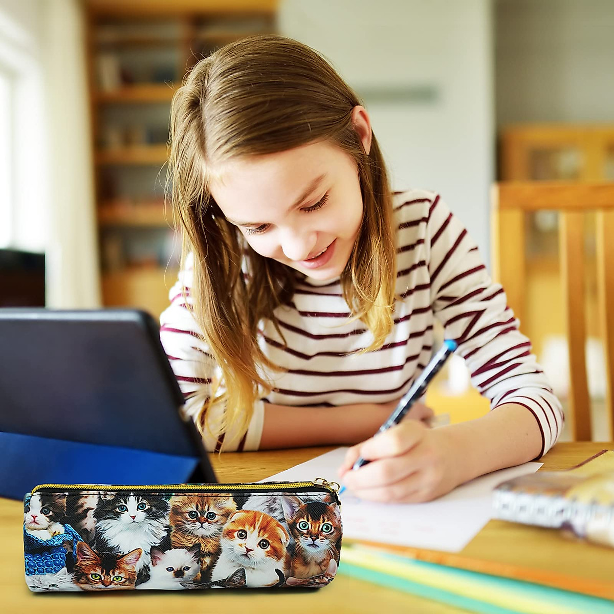 MIKOPNLIW Pencil Case Portable Stationery Bag, Slim Printing Design Zipper Capacity Small Pencil Pouch Cosmetic Organizer Bag for Adult,Student,Artists.