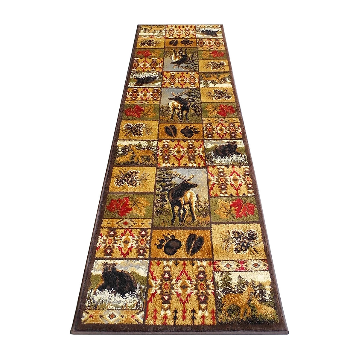 Area Rug Runner Wildlife Bear and Elk Scene (2 Feet 2 Inch X 7 Feet 2 Inch)