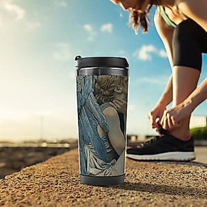 RTFGHJS 13oz Vacuum Insulated Stainless Steel Tumbler with Leakproof Lid Angel with Blue Wings 304 Stainless Steel Travel Mug Wide Mouth Coffee Cup for Hot & Cold Drinks (380ml)