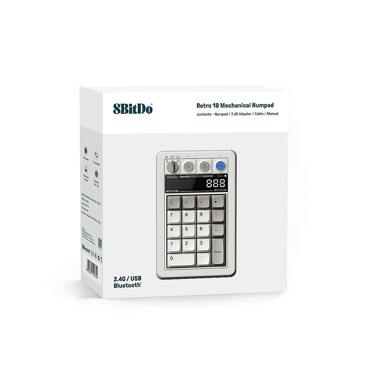 8Bitdo 18 Key Retro Mechanical Numpad, Supports PC & Standard Calculator Mode, Hot-swappable, PC Calculator Shortcut Button, Bluetooth/2.4G/Wired for Windows and Android - M Edition