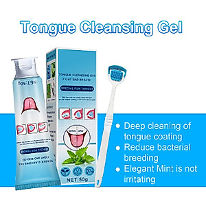 Tongue Scraper Precise Cleaning Brush Kit, Tongue Cleaning Gel with Tongue Brush, Tongue Coating Cleaning Gel Set With Soft Cleaner Brush Tongue Scrubber for Men Women (1 Pack)