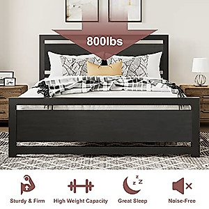 MERRLAND Queen Size Bed Frame with Wood Headboard and Footboard, Solid and Stable, No Box Spring Needed, Easy Assembly, Noise Free, Black