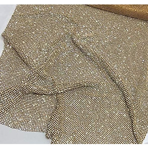 Creativesugar Craft Material Metal Sequin Mesh Fabric Cuttable for Clothing Bag Making Party Shoes Decorations (Gold Rhinestones)